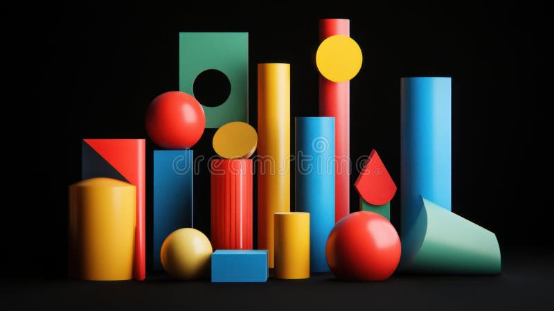 Colorful Geometric Shapes, Including Cylinders, Spheres, and Cubes ...