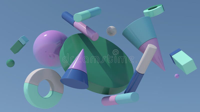 Colorful Geometric Shapes in the Sky. Spheres, Rings and Cylinders ...