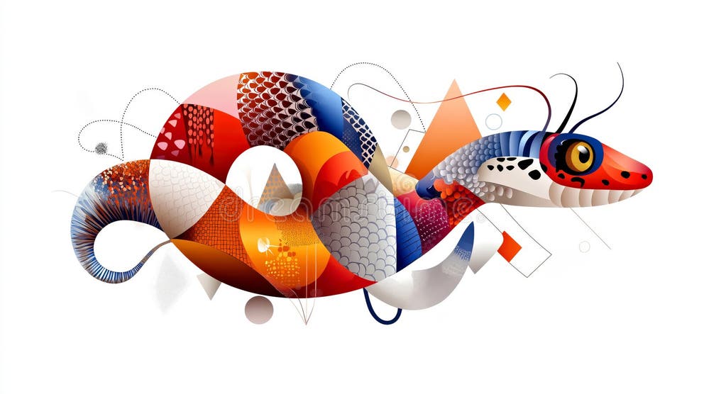 Colorful Geometric Snake Illustration with Modern Abstract Art and Bold ...