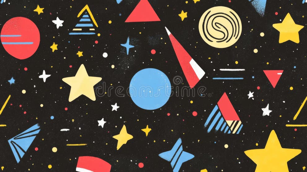 Colorful Geometric Space Pattern with Stars and Triangles Stock ...
