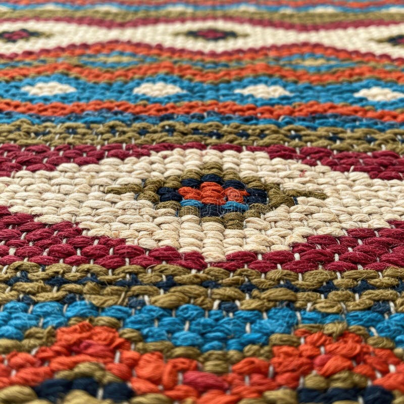 Colorful Geometric Tapestry Pattern with Intricate Woven Texture Stock ...