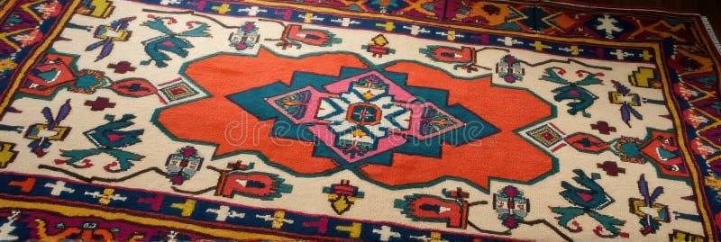 Colorful Geometric Turkish Carpet with Abstract Floral Patterns and ...