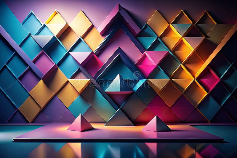 Colorful Geometric Wall, Pyramid Stage, Modern Interior, Bright ...
