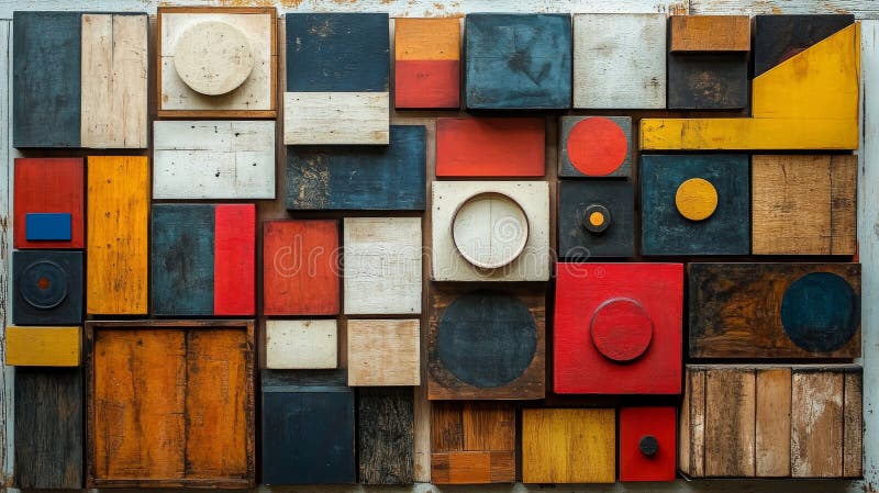 Colorful Geometric Wooden Blocks Arranged in an Artistic Display on a ...