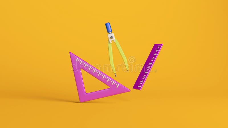 Colorful Geometry Tools on Bright Yellow Background Stock Illustration ...
