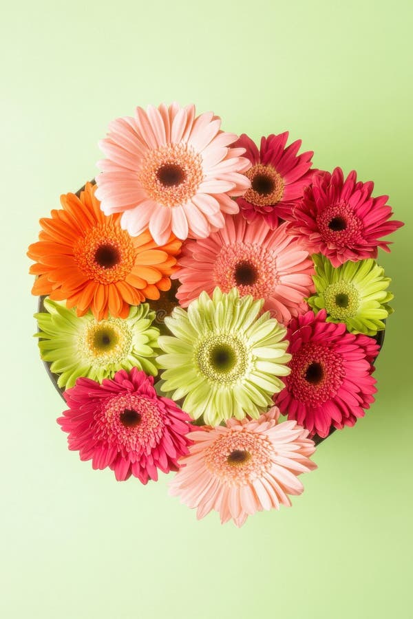 Colorful Gerbera Daisies Arrangement Light Green Background Stock ...