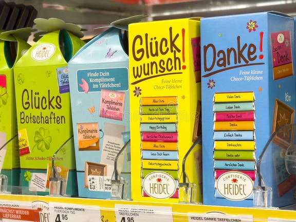 Colorful German Chocolate Boxes with Messages in Store Display ...