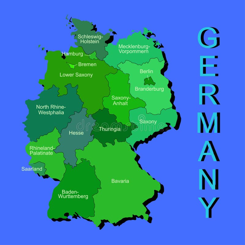 Colorful Germany Political Map with Regions on Blue Background Stock ...