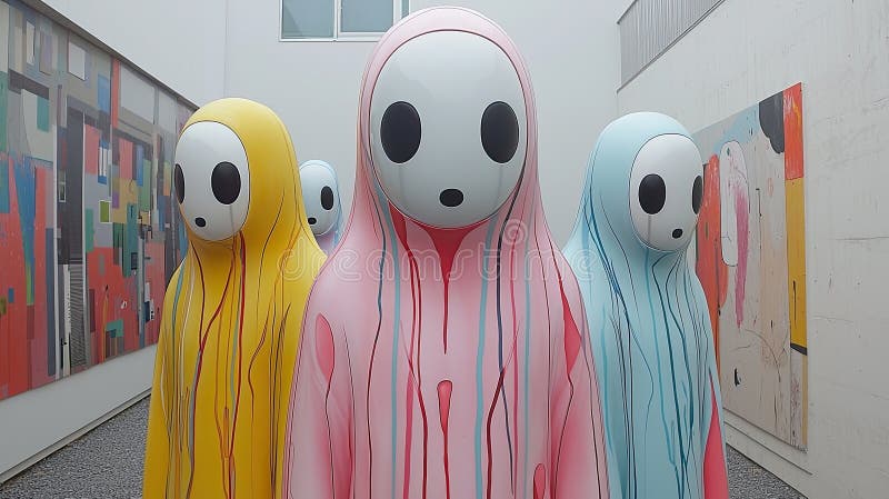 Colorful Ghost Figures in a Modern Art Courtyard Generative AI Stock ...