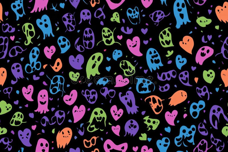 Colorful Ghost and Heart Pattern Stock Illustration - Illustration of ...