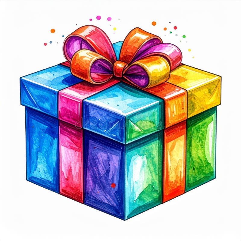 Colorful Gift Box with Rainbow Ribbon and Bow Stock Illustration ...