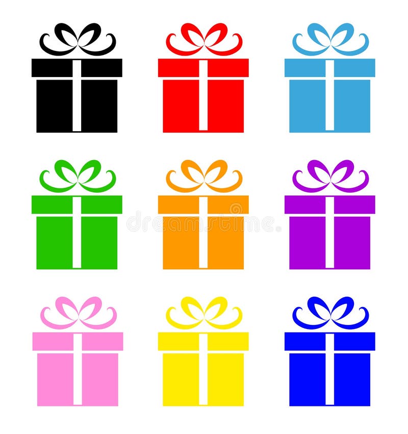Colorful Gift Box Symbol Set Stock Vector - Illustration of ribbon ...