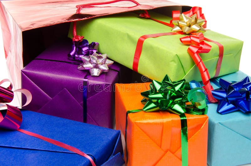 Colorful Gift Boxes with Beautiful Bows Stock Image - Image of ...