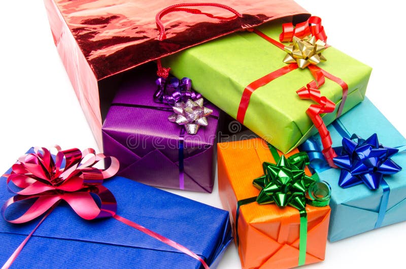 Colorful Gift Boxes with Beautiful Bows Stock Photo - Image of purple ...