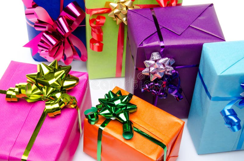 Colorful Gift Boxes with Beautiful Bows Stock Image - Image of purple ...