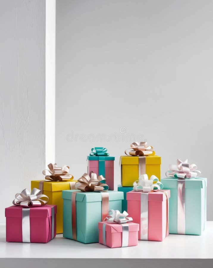 Colorful Gift Boxes with Bows for Celebration. Stock Photo - Image of ...