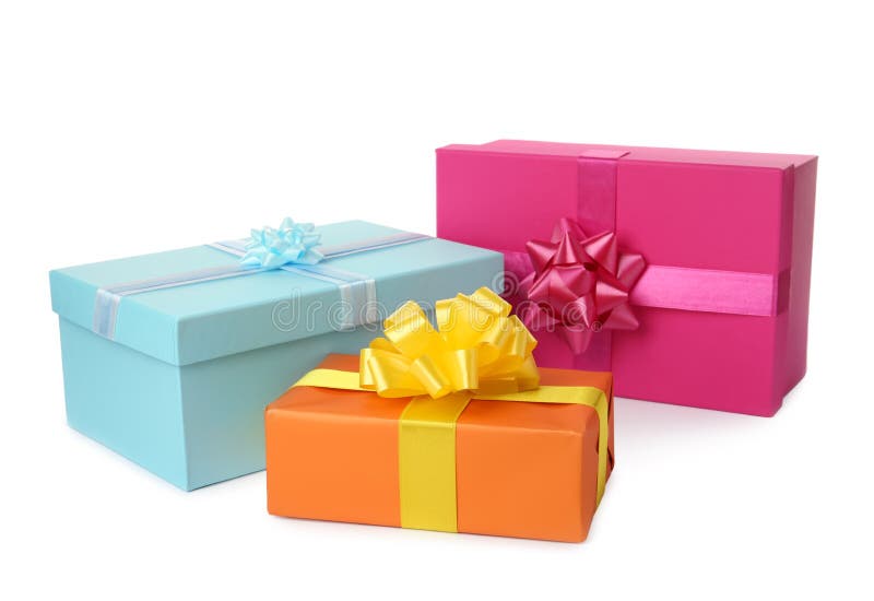 Colorful Gift Boxes with Bows on White Background Stock Image - Image ...