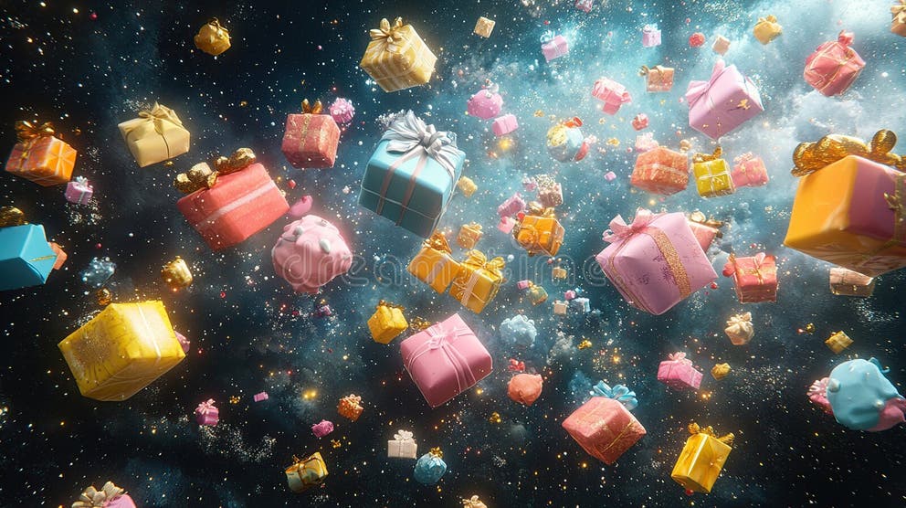 Colorful Gift Boxes Float in a Nebula-like Space Stock Photo - Image of ...