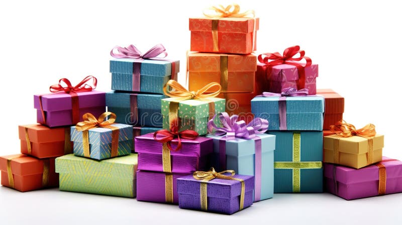 Colorful Gift Boxes Isolated on White Background AI Generative Stock ...
