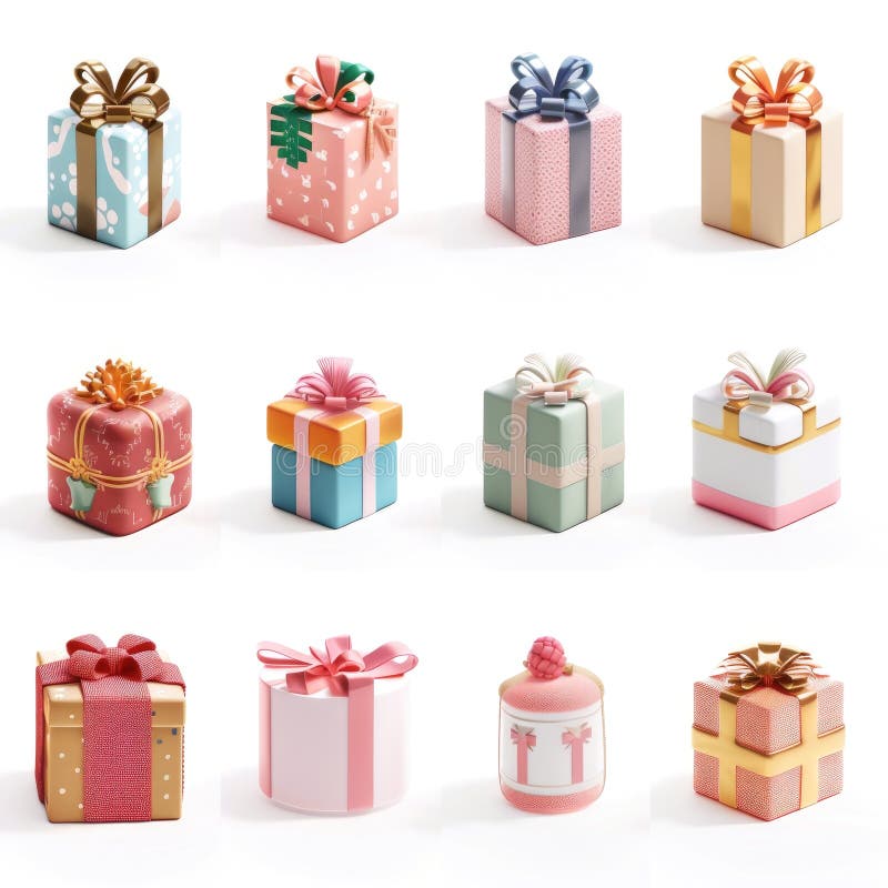 Colorful Gift Boxes with Ribbons and Bows Arranged in a Grid Stock ...