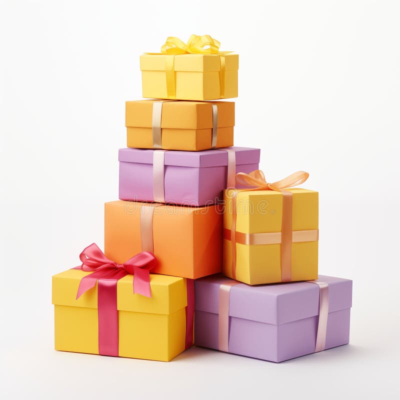 Colorful Gift Boxes with Satin Ribbons Stacked Neatly on a White ...