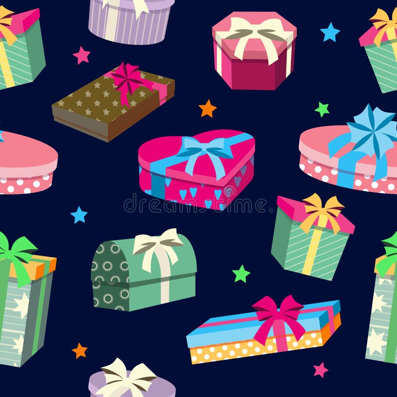 Colorful Gift Boxes Seamless Pattern. Stock Vector - Illustration of ...