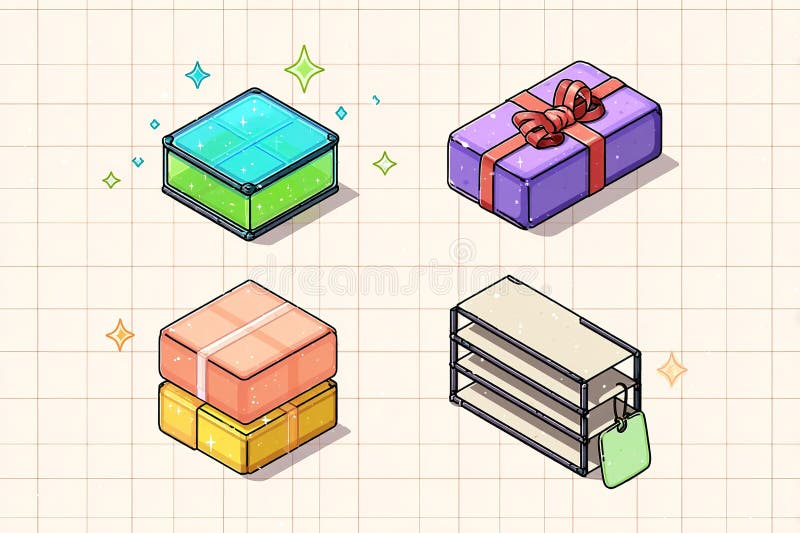 Colorful Gift Boxes and Stacked Items Arranged in a Playful Design on a ...