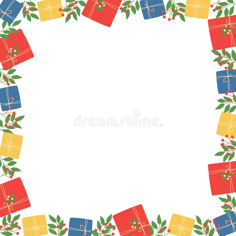 Colorful Gift Boxes and Twigs Frame. Template for Winter Holidays ...