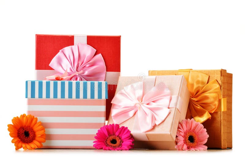 Colorful Gift Boxes and Paper Bags on White Stock Photo - Image of ...