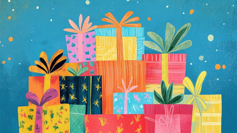 Colorful Gift Pile with Tropical Decor Stock Image - Image of artwork ...