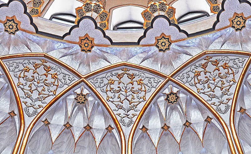 Colorful Gilded Ornaments and Patterns on the Wall of a Mosque. Stock ...