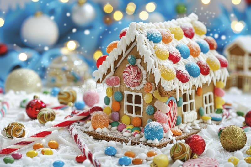 Colorful Gingerbread House Adorned with an Array of Candies and Candy ...