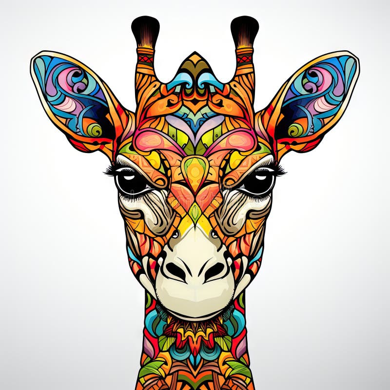 Colorful Giraffe Face in White Background Stock Image - Image of ...