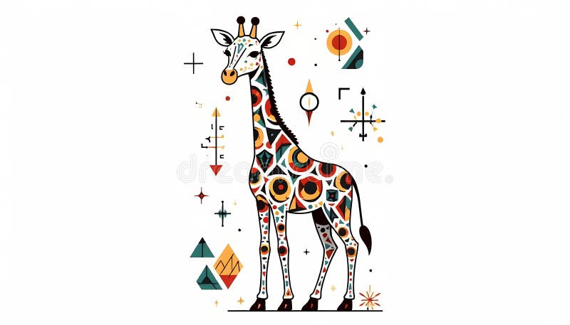 This Charming Illustration Features a Giraffe with a Stunning Geometric ...