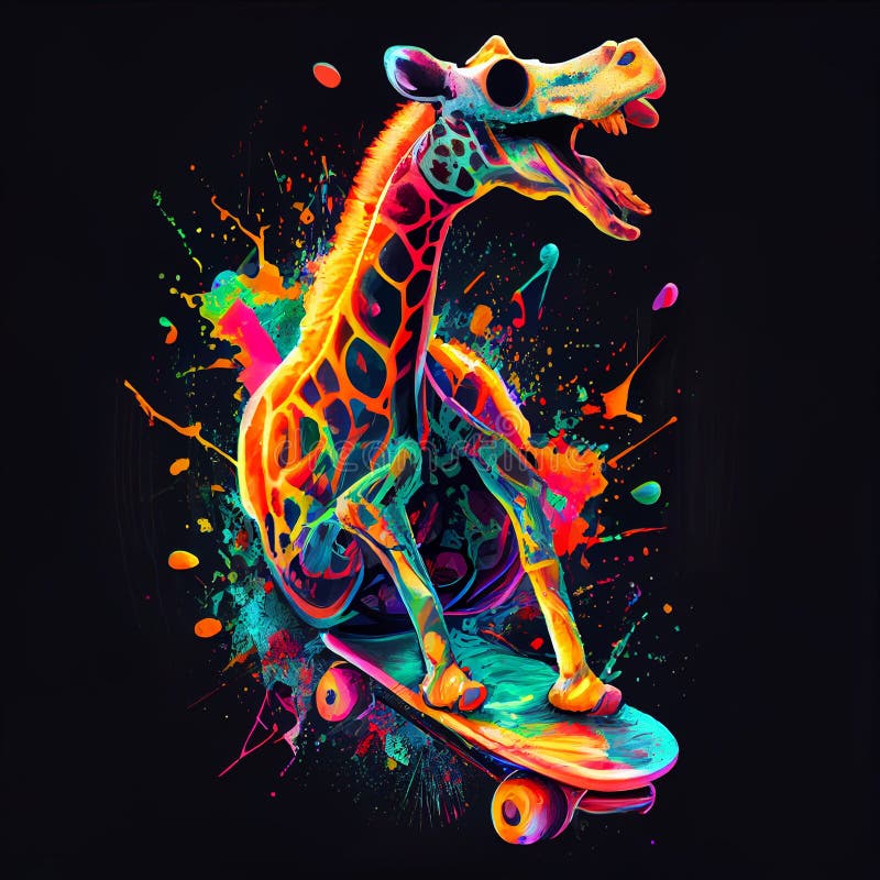Colorful Giraffe on Skateboard. AI Generative Stock Illustration ...