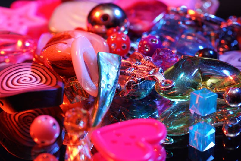 Colorful Glass Beads on Mirrored Surface Photographed in Studio Stock ...