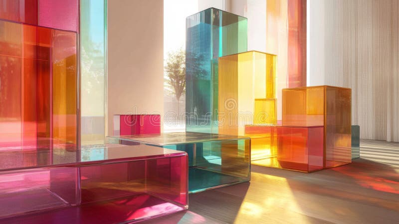 Colorful Glass Blocks in Modern Interior Setting Stock Illustration ...