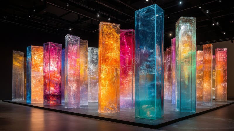 Colorful Glass Columns Modern Art Installation Stock Illustration ...