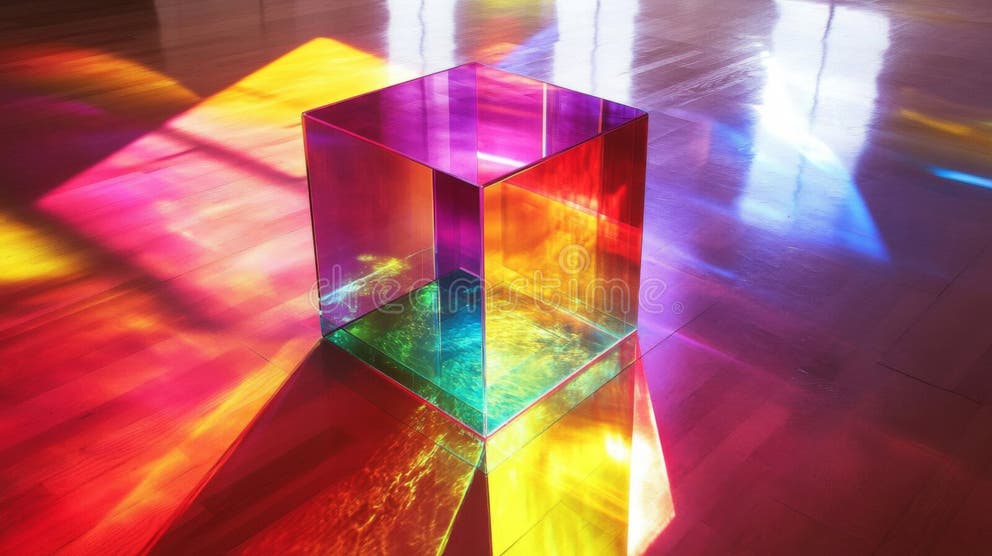 Colorful Glass Cube Reflecting Rainbow Light Stock Illustration ...