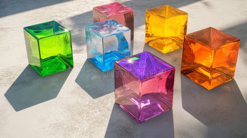Colorful Glass Cubes on a Concrete Surface Stock Illustration ...