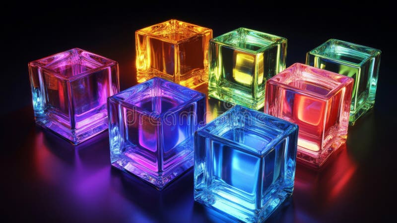 Colorful Glass Cubes on Dark Background Stock Illustration ...