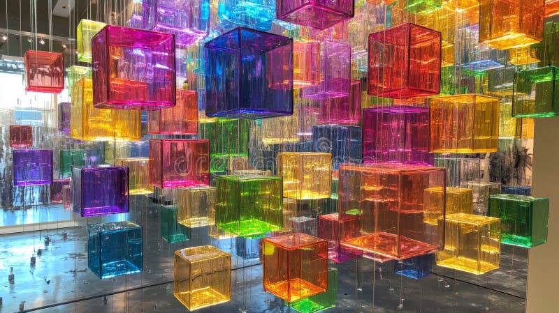 Colorful Glass Cubes Hanging Art Installation Stock Illustration ...