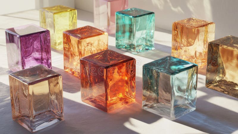 Colorful Glass Cubes on Light Surface Stock Illustration - Illustration ...