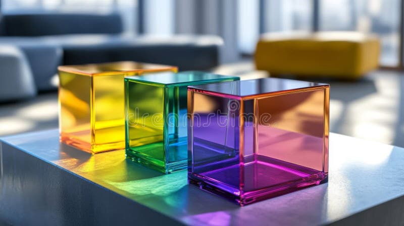 Colorful Glass Cubes on Modern Table Stock Illustration - Illustration ...