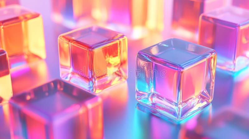 Colorful Glass Cubes with Neon Lighting Stock Illustration ...