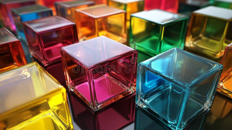 Colorful Glass Cubes with Reflections Stock Illustration - Illustration ...