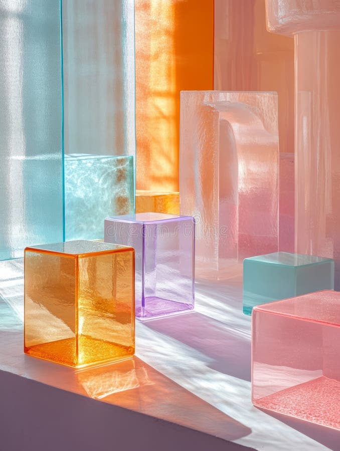 Colorful Glass Cubes with Reflections in Soft Lighting. Stock Photo ...