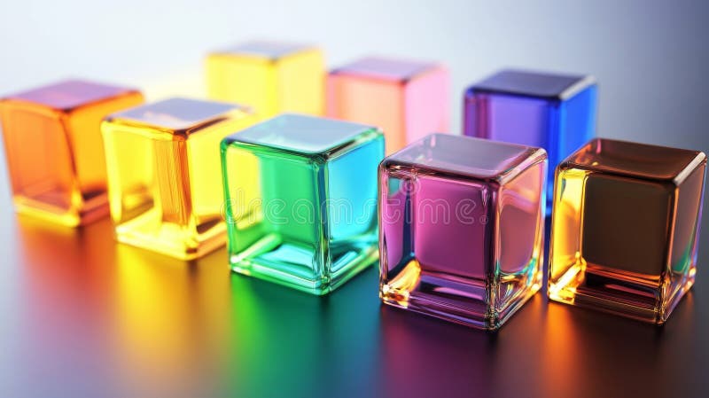 Colorful Glass Cubes on Reflective Surface Stock Illustration ...
