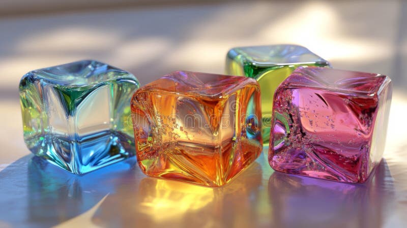 Colorful Glass Cubes on Reflective Surface Stock Illustration ...