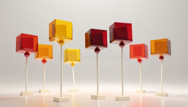 Colorful Glass Cubes on Stands, Modern Abstract Art Installation Stock ...